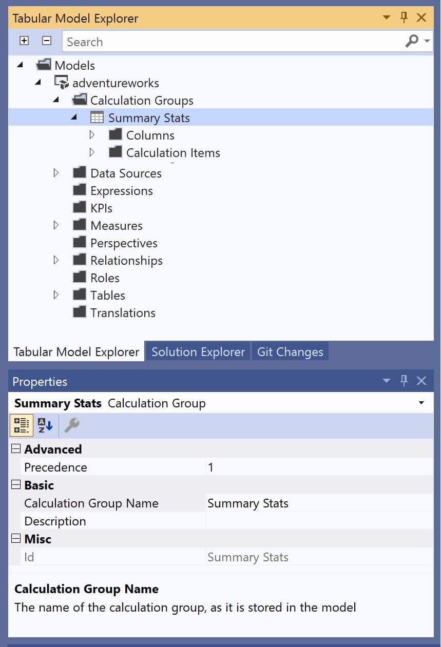 how to create summary stats with calculation groups.