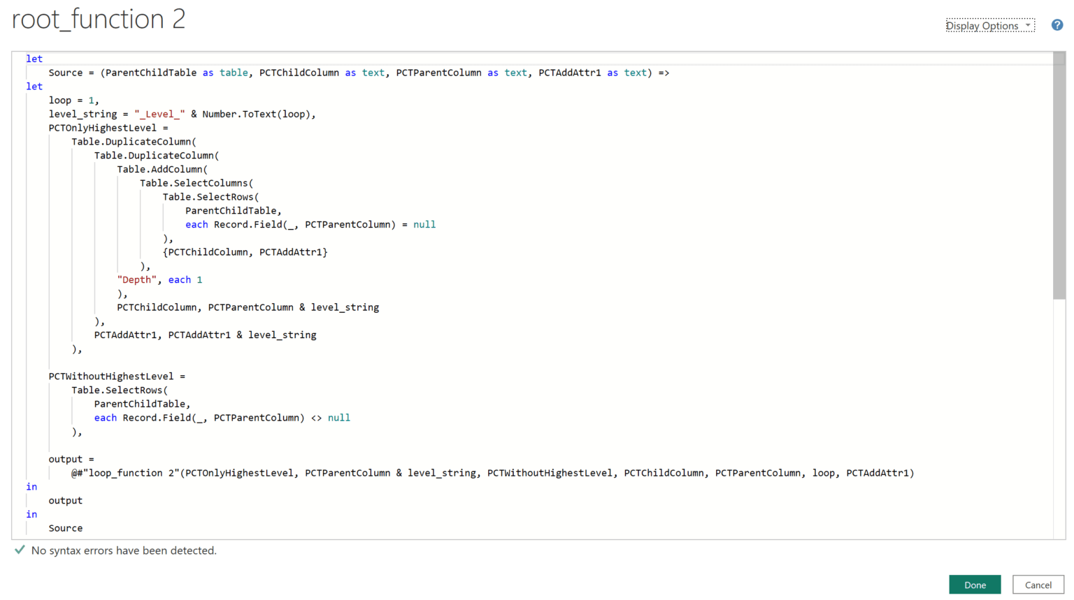 how to dynamically detangle parent-child tables in power query.