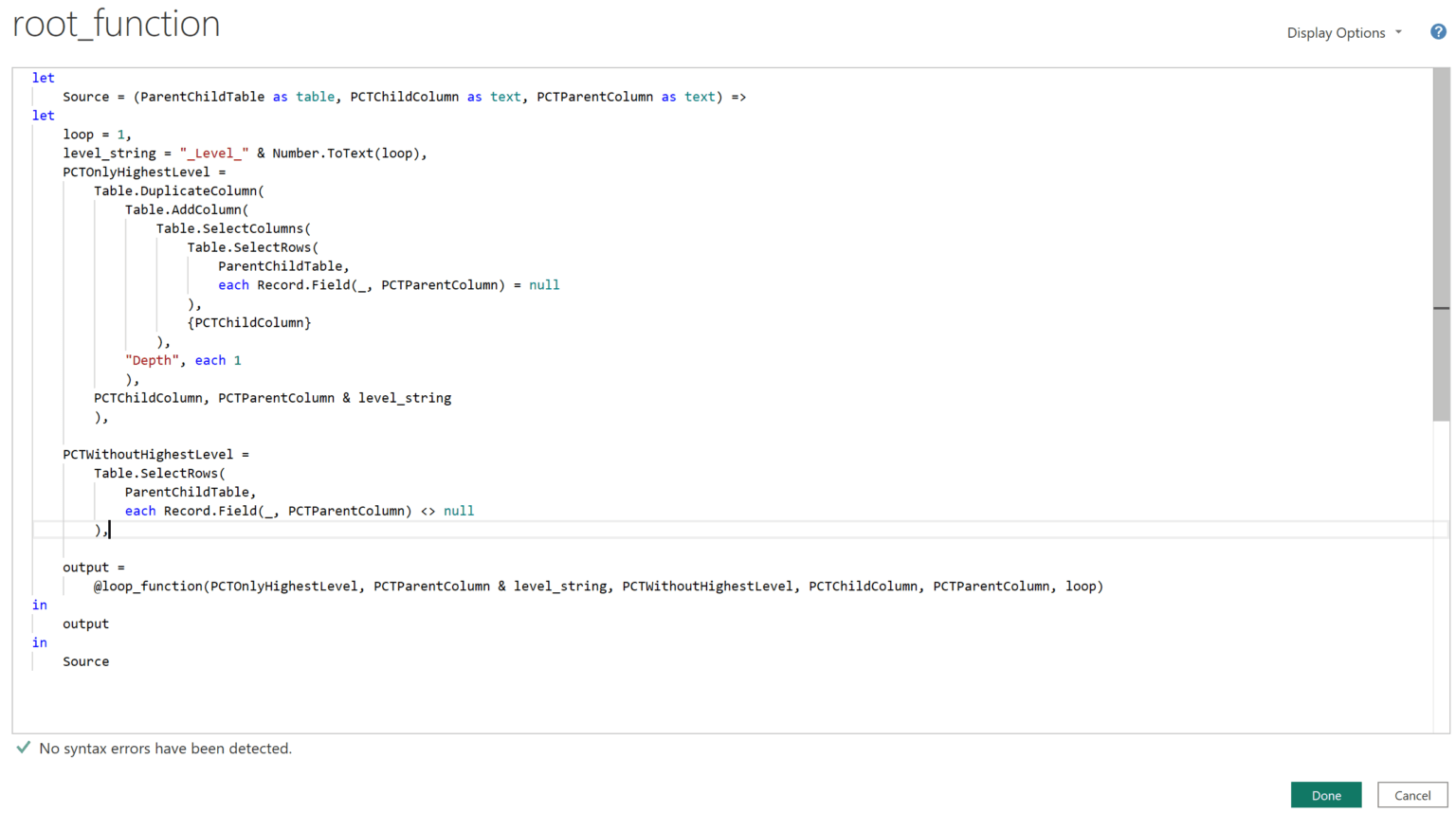 how to dynamically detangle parent-child tables in power query.